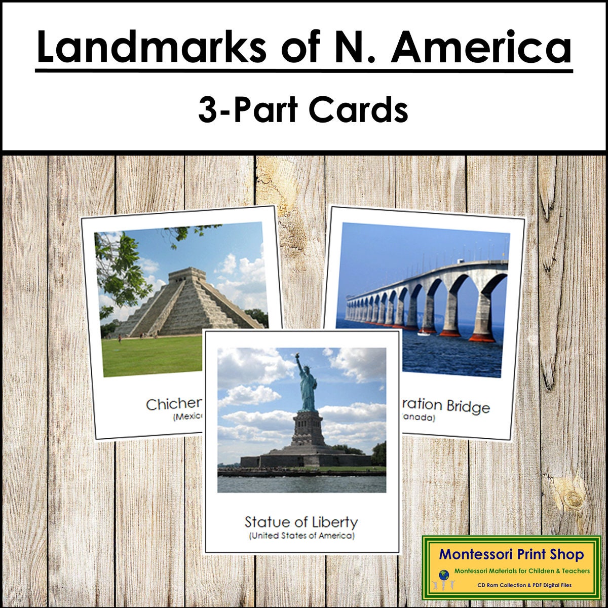 Landmarks of North America Montessori Continent Cards Geography ...