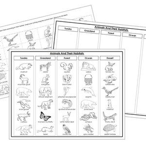 Animals and Their Habitats Blackline Masters - Zoology - Printable ...