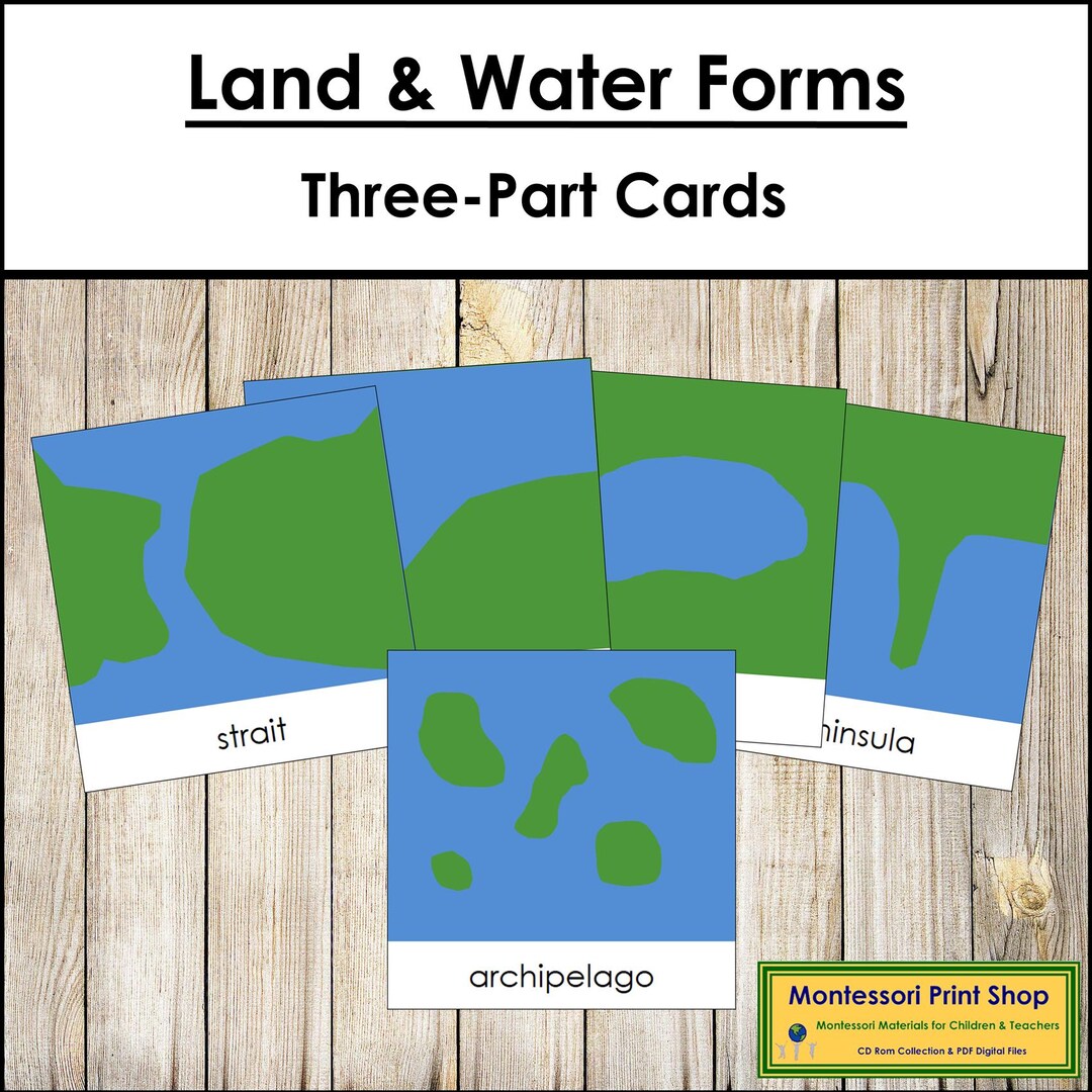 Montessori Simple Land & Water Forms 3-part Cards - Geography (digital ...