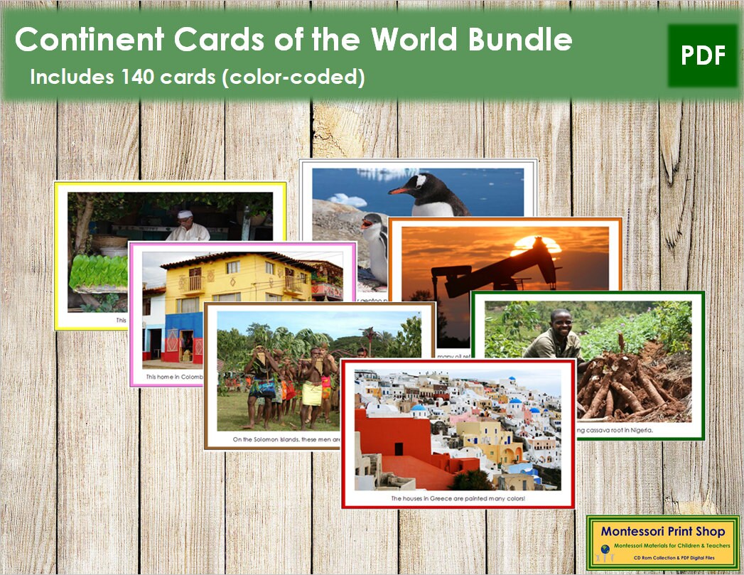 Continent Cards of the World Bundle color-coded Geography - Etsy