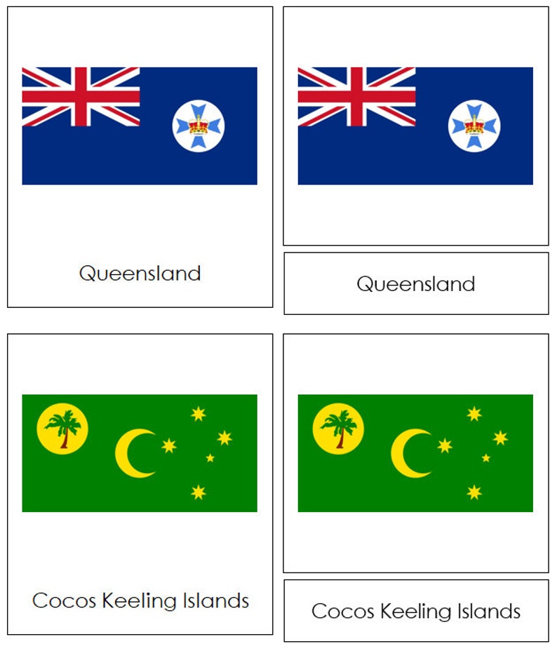 Flags of Australia Montessori Continent Cards Geography - Etsy