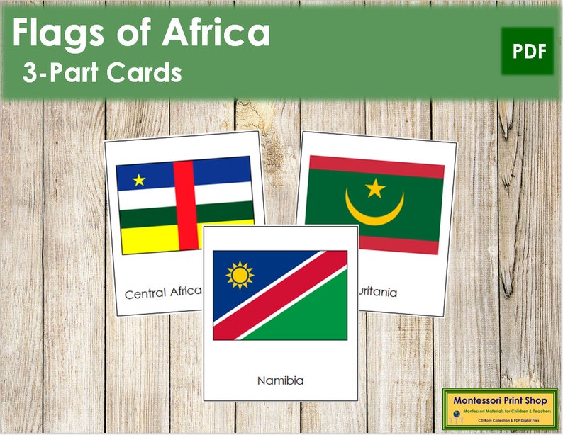 Flags of Africa Montessori Continent Cards Geography - Etsy