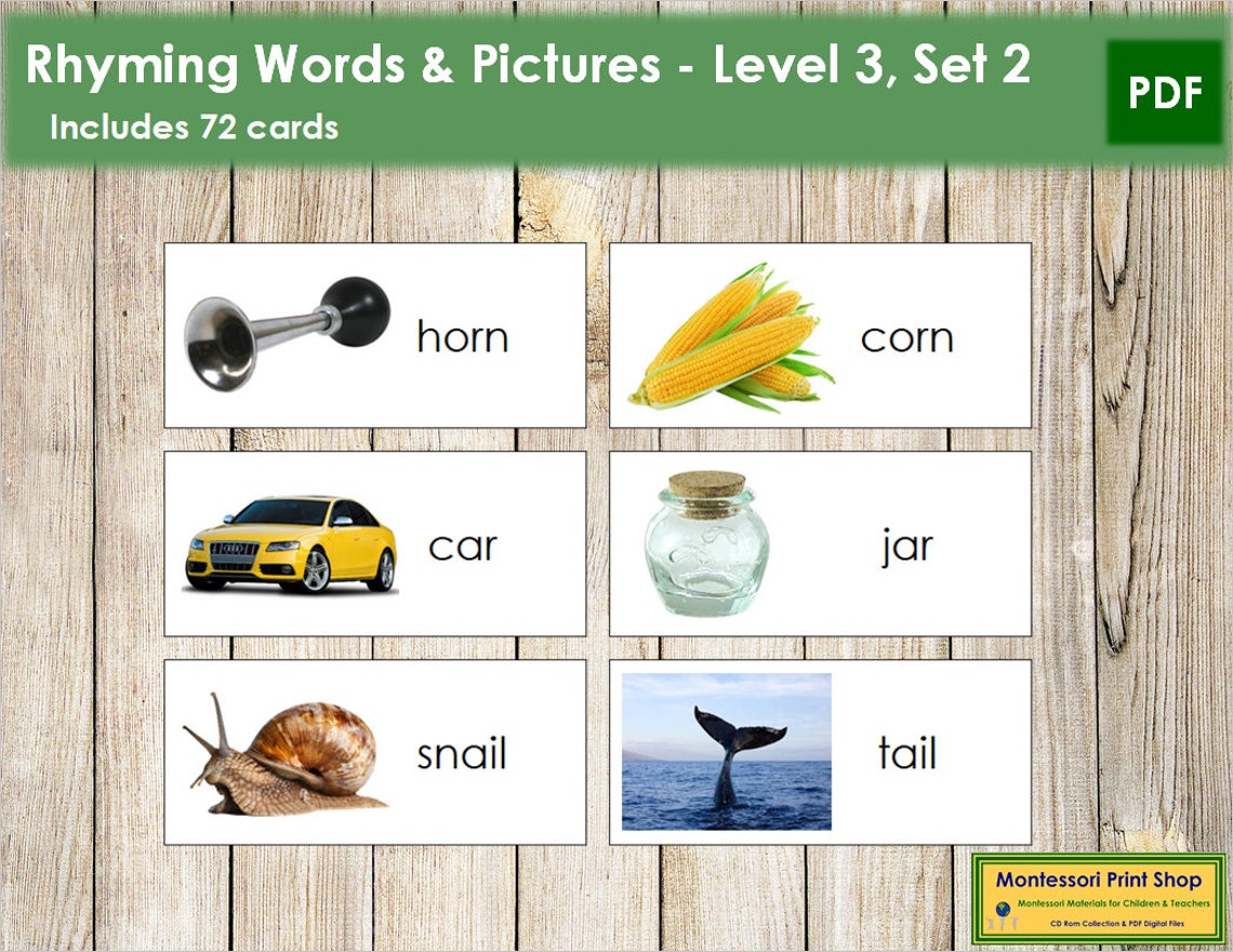 Rhyming Words & Pictures Level 3 Set 2 Montessori Language | Etsy