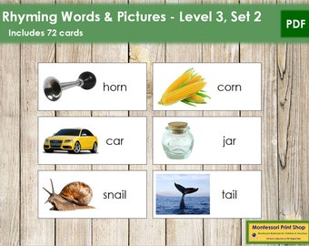 Rhyming Words & Pictures Level 3 Set 2 CURSIVE Montessori | Etsy