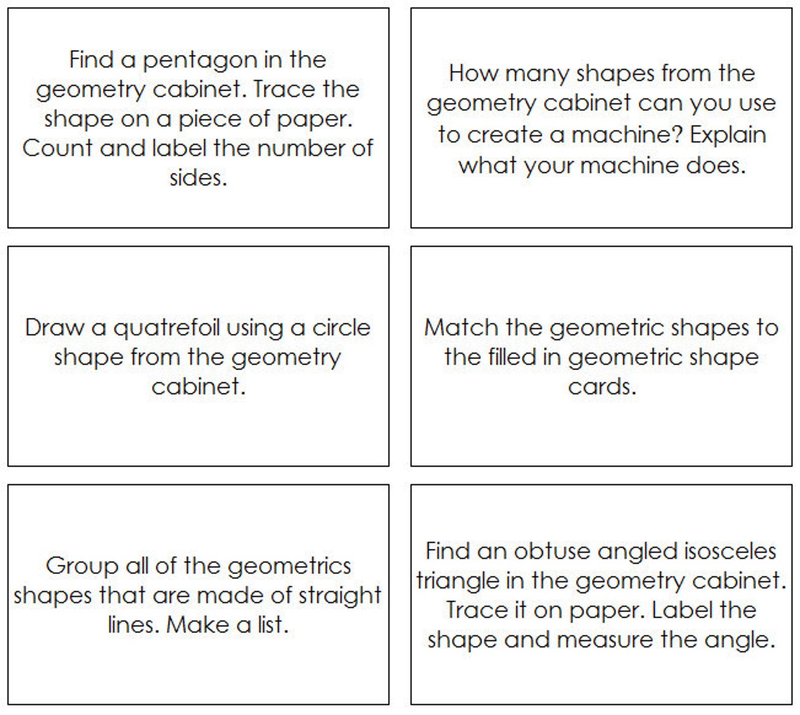 Geometric Shapes Command Cards task Cards Primary Geometry | Etsy