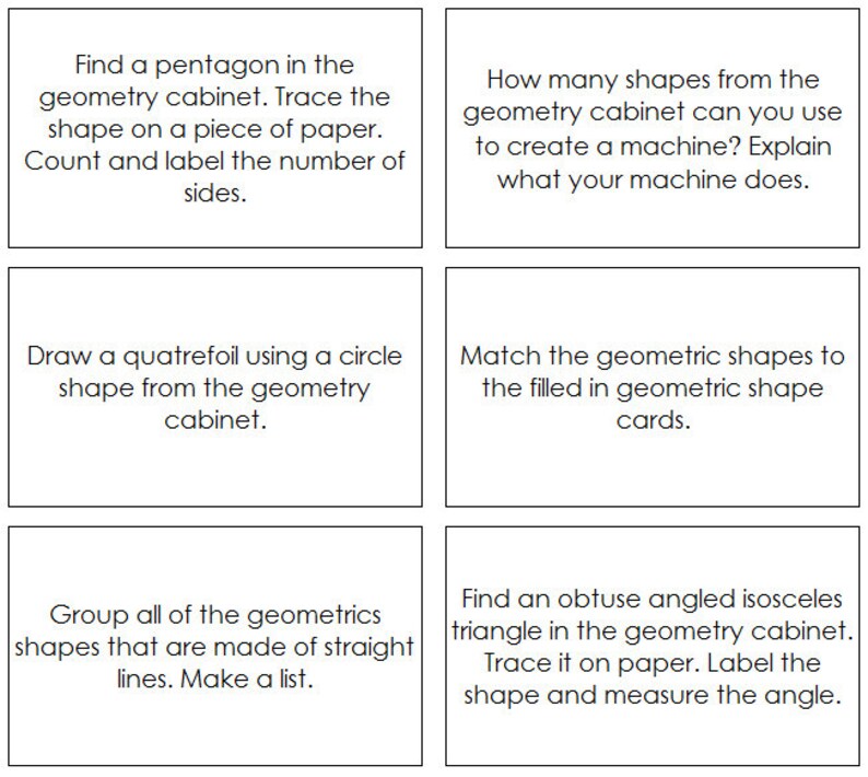 Geometric Shapes Command Cards task Cards Primary Geometry | Etsy