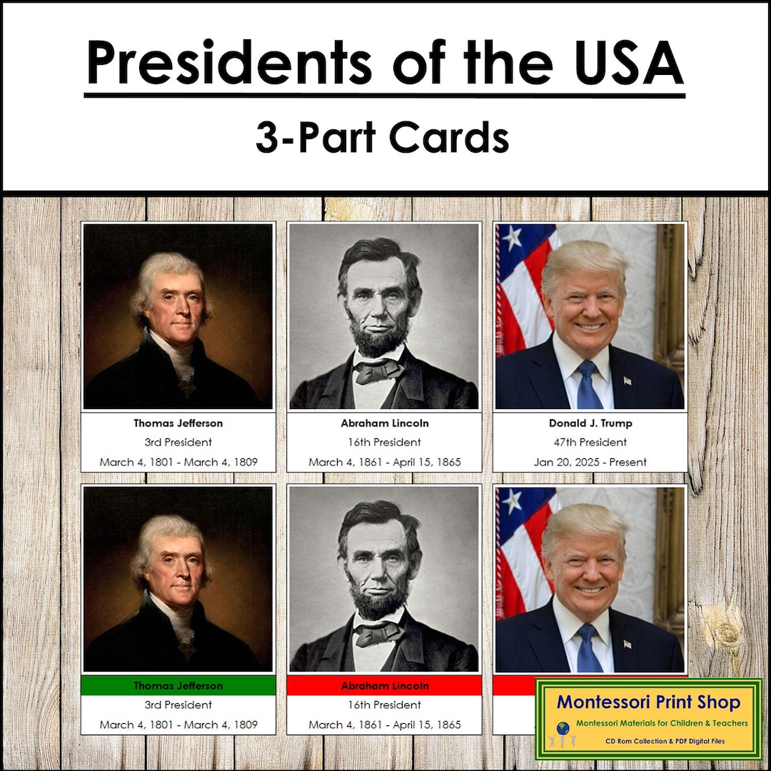 Presidents of the United States 3-part Cards - US History - Printable ...