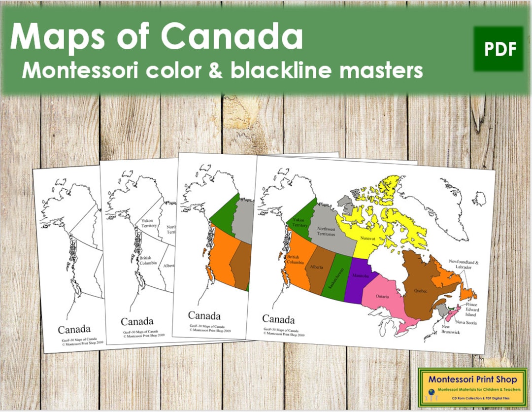 Maps of Canada color & Blackline Montessori Geography - Etsy