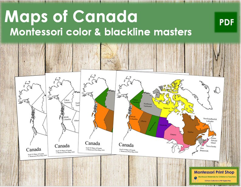 Maps of Canada color & Blackline Montessori Geography - Etsy