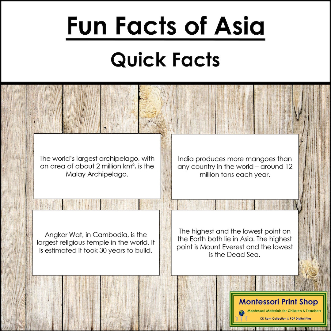 Fun Facts of Asia - Montessori Continent Cards - Geography - Printable ...