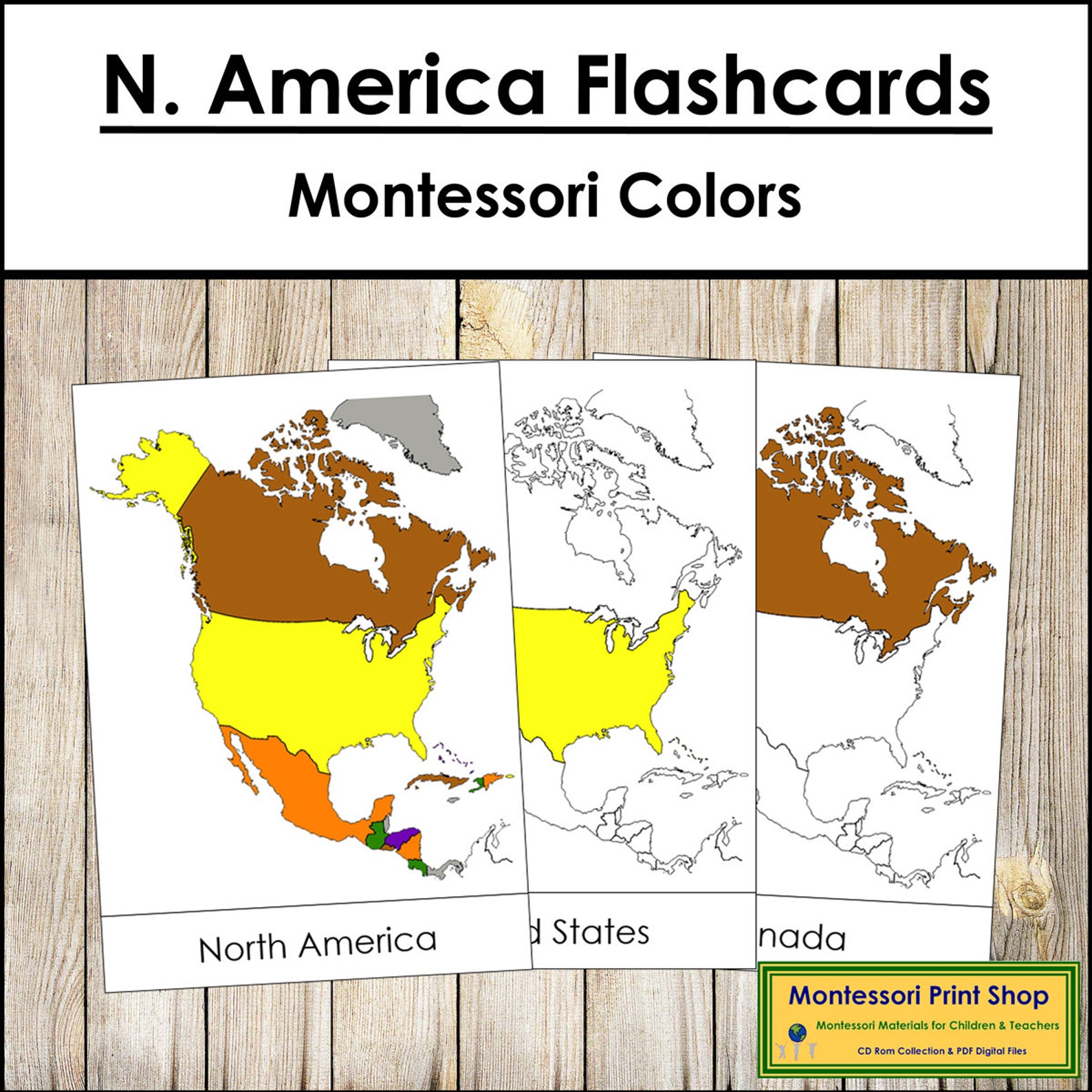 North America Flashcards montessori Color-code Geography Printable ...