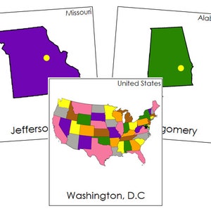 Capital Cities of the United States 3-part Cards (color-coded ...