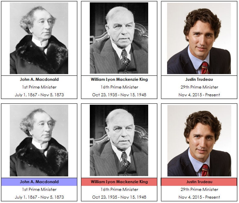 Prime Ministers of Canada 3-part Cards Canadian History Printable ...