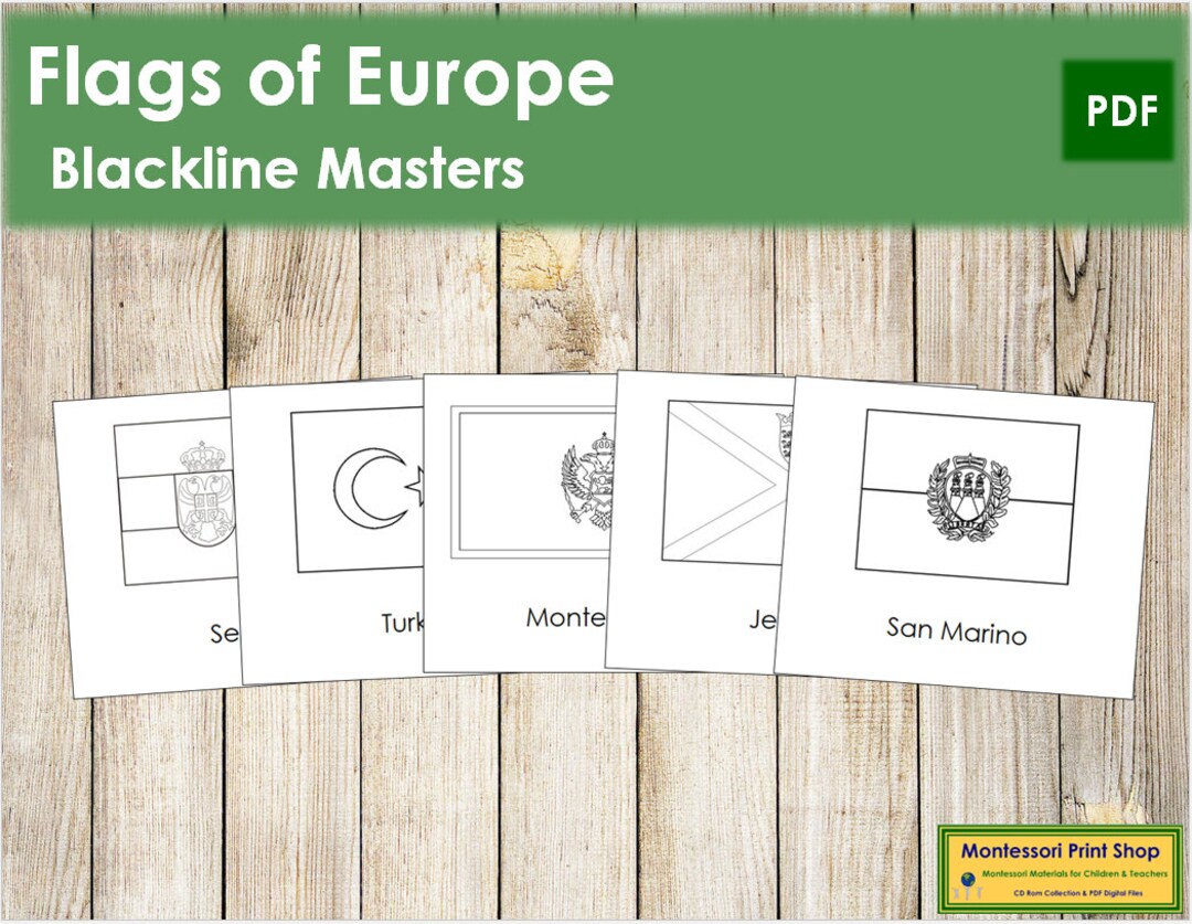 Flags of Europe Blackline Masters Montessori Continent Cards - Etsy