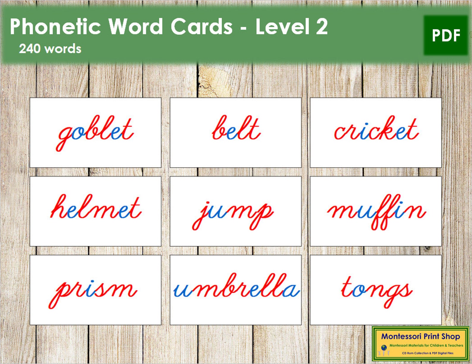 Phonetic Word Cards Level 2 red/blue CURSIVE Language | Etsy