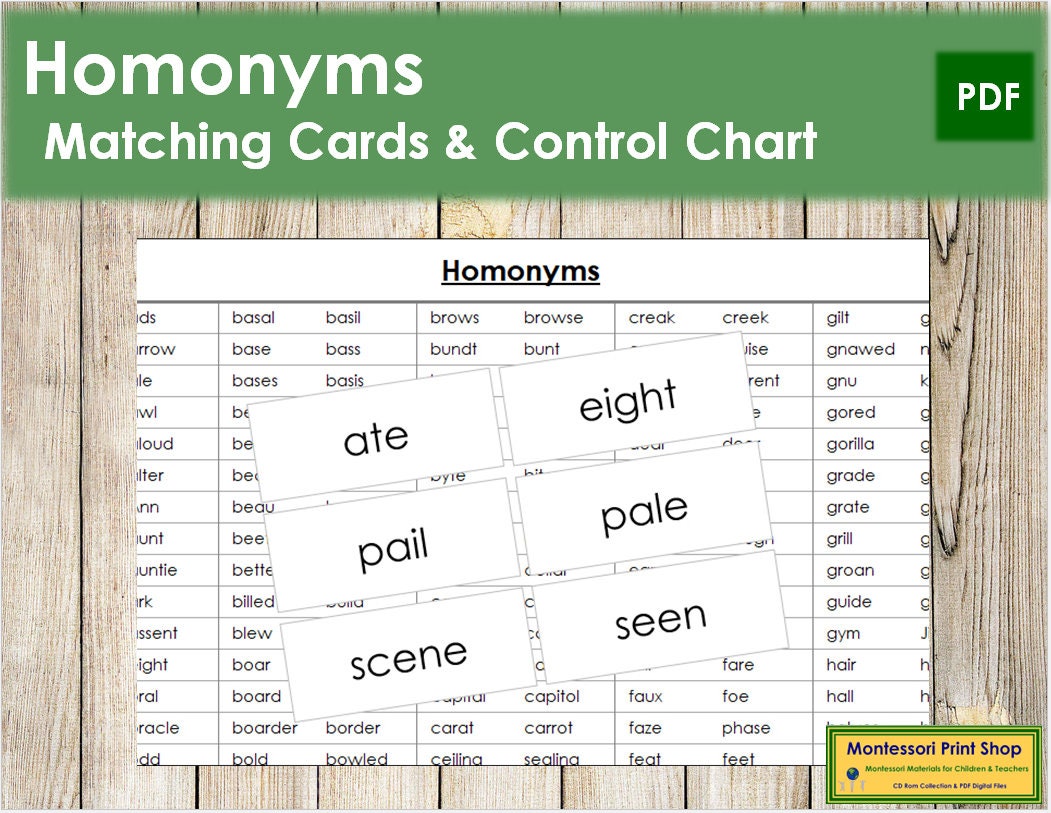 Homonyms Grammar Printable Montessori Materials Digital - Etsy