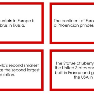 Fun Facts of Europe (color-coded) - Montessori Continent Cards ...
