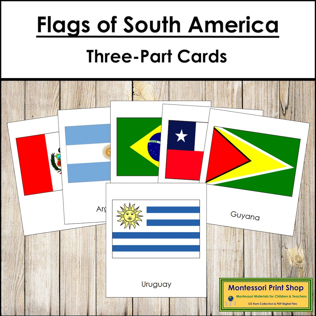 Flags of South America 3-part Cards - Montessori Continent Cards ...