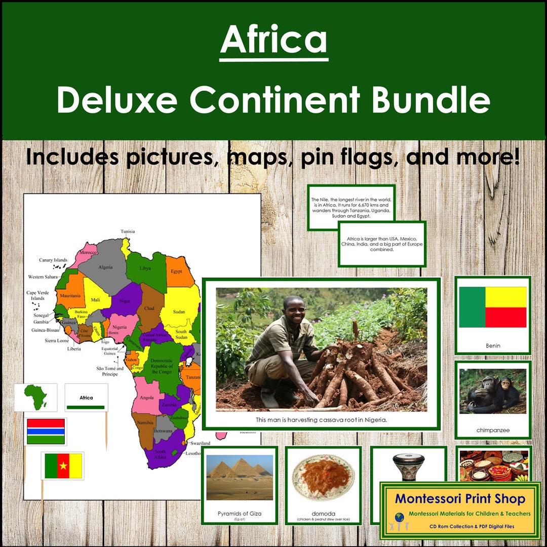 Montessori Africa Deluxe Continent Bundle [color-coded]: 3-part Cards ...