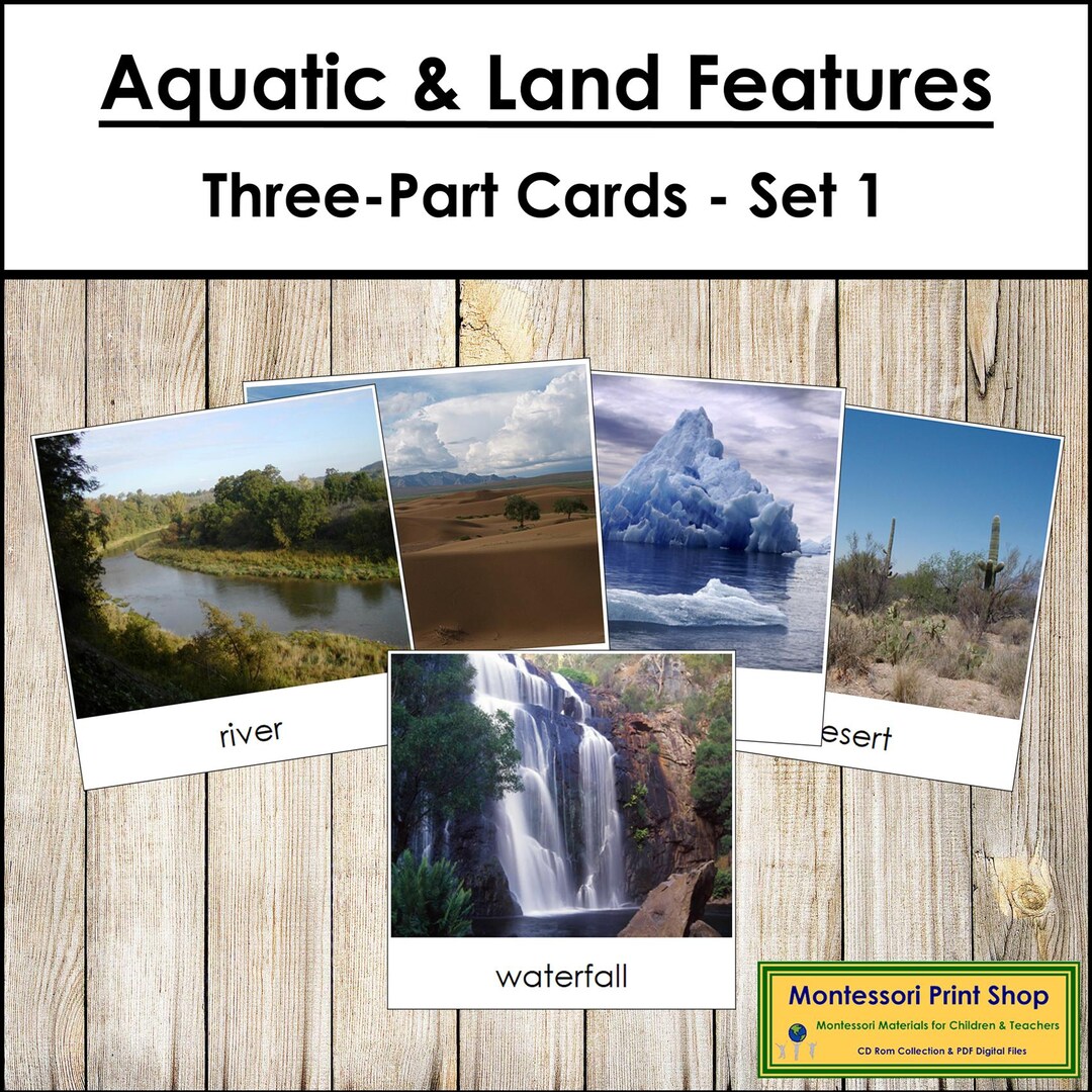 Aquatic & Land Features 3-part Cards Set 1 - Montessori Geography ...