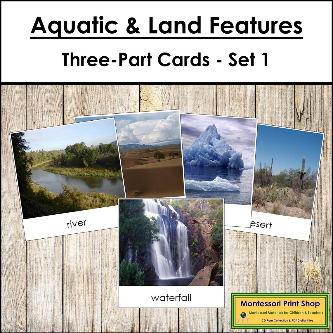 Aquatic & Land Features 3-part Cards Set 1 - Montessori Geography ...