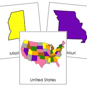 States of the USA 3-part Cards [montessori Color-code] - Geography ...