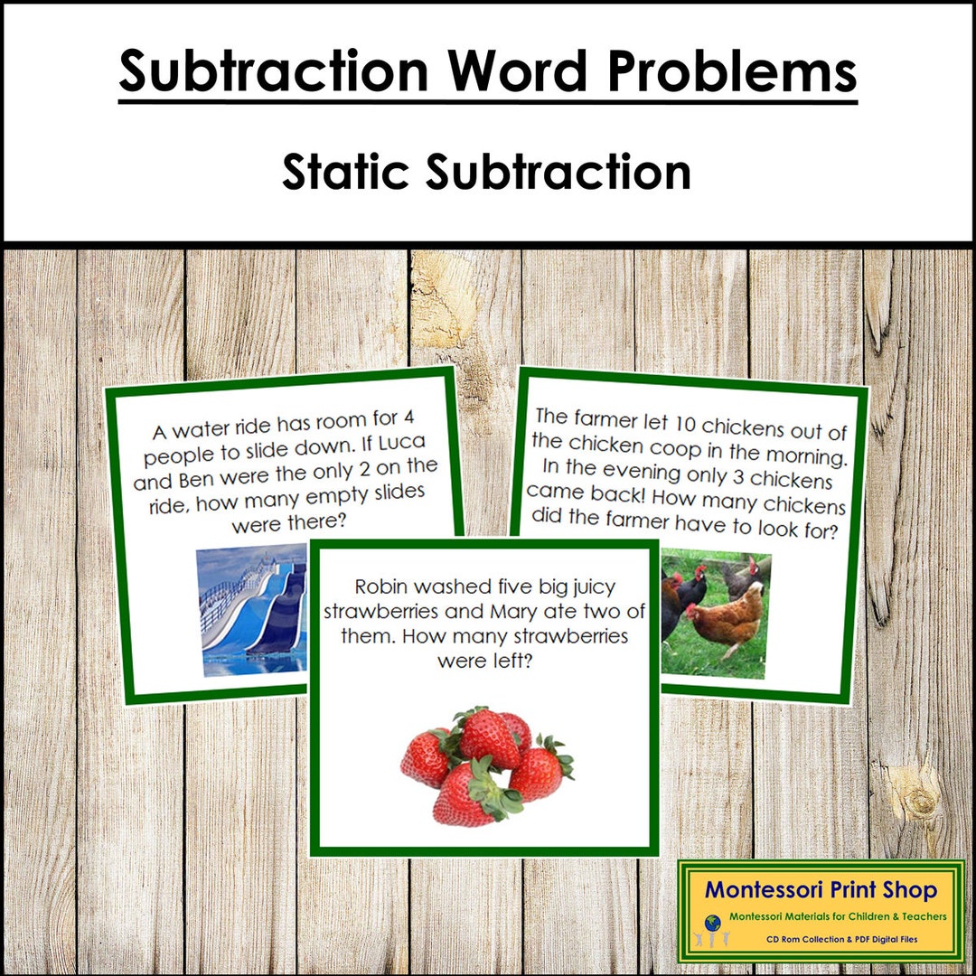 Subtraction Word Problems Set 1 [static Subtraction, Color-coded ...