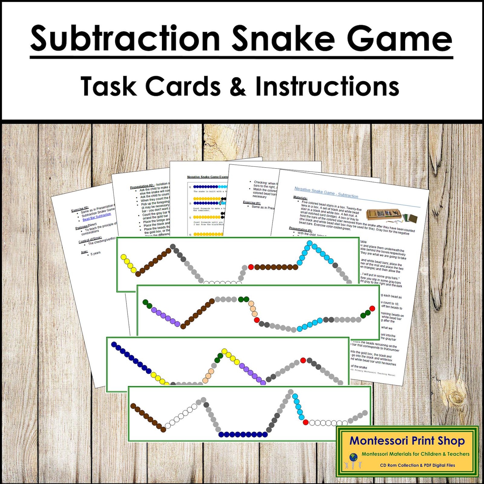 Montessori Subtraction Snake Game Task Cards & Instructions - Primary ...