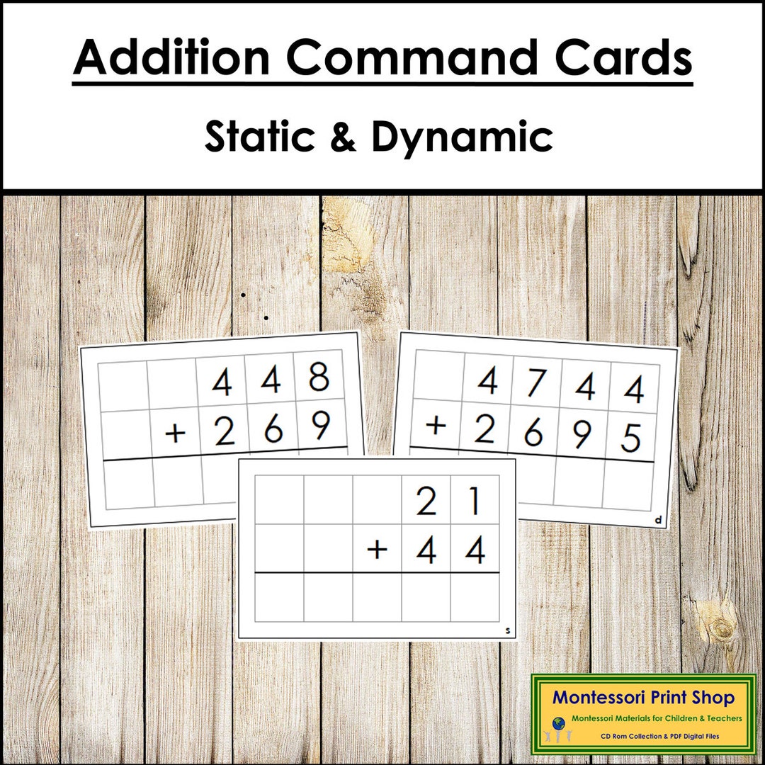 Montessori Addition Command Cards [static & Dynamic] - Math Task Cards ...