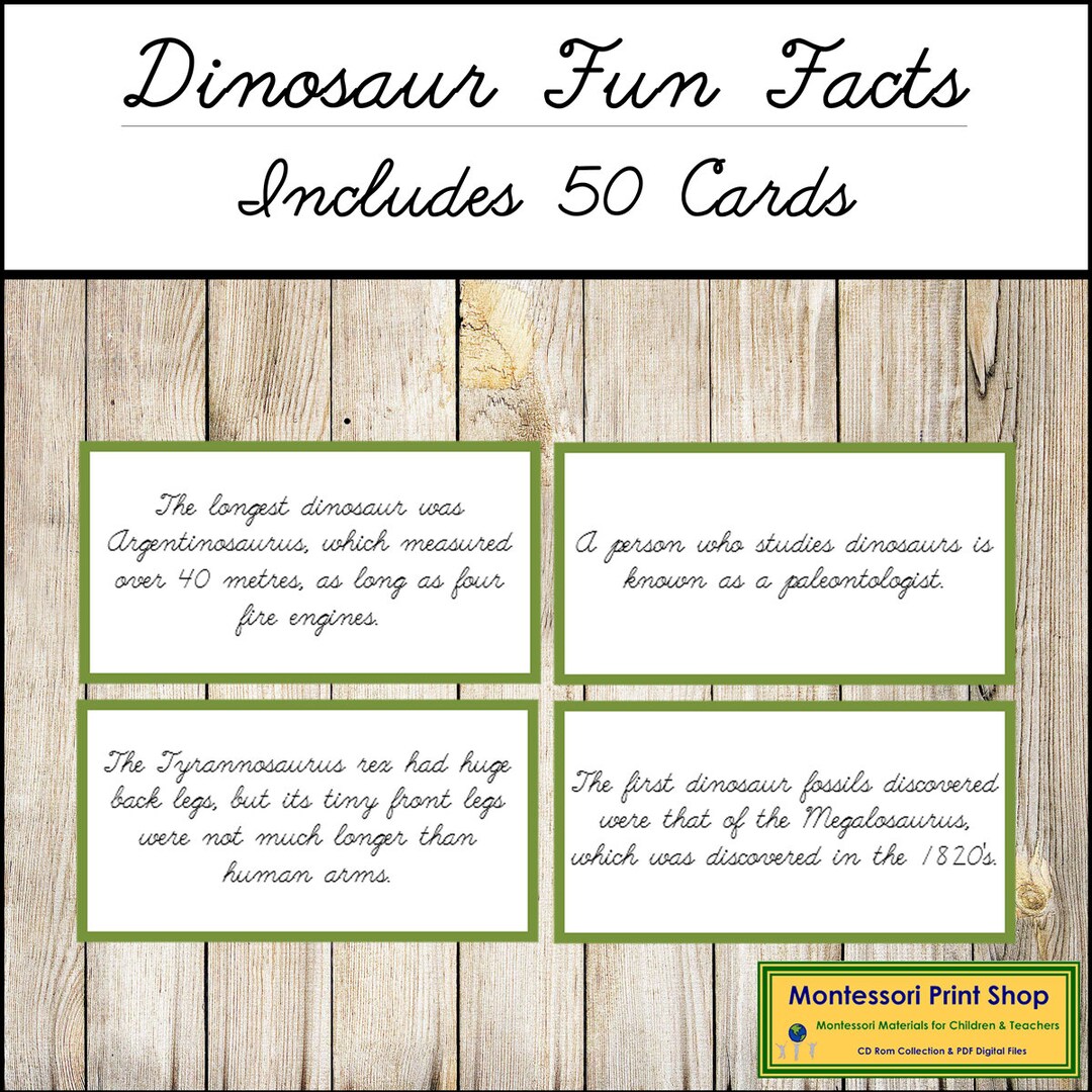Dinosaur Fun Facts (cursive) - Montessori Science & Zoology - Printable ...