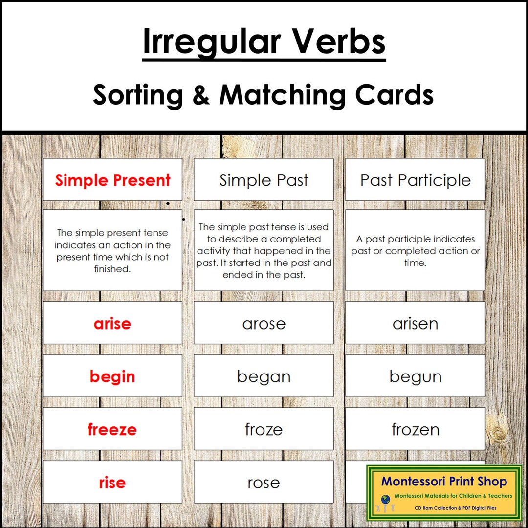 Irregular Verbs - Grammar - Printable Montessori Materials - Digital ...