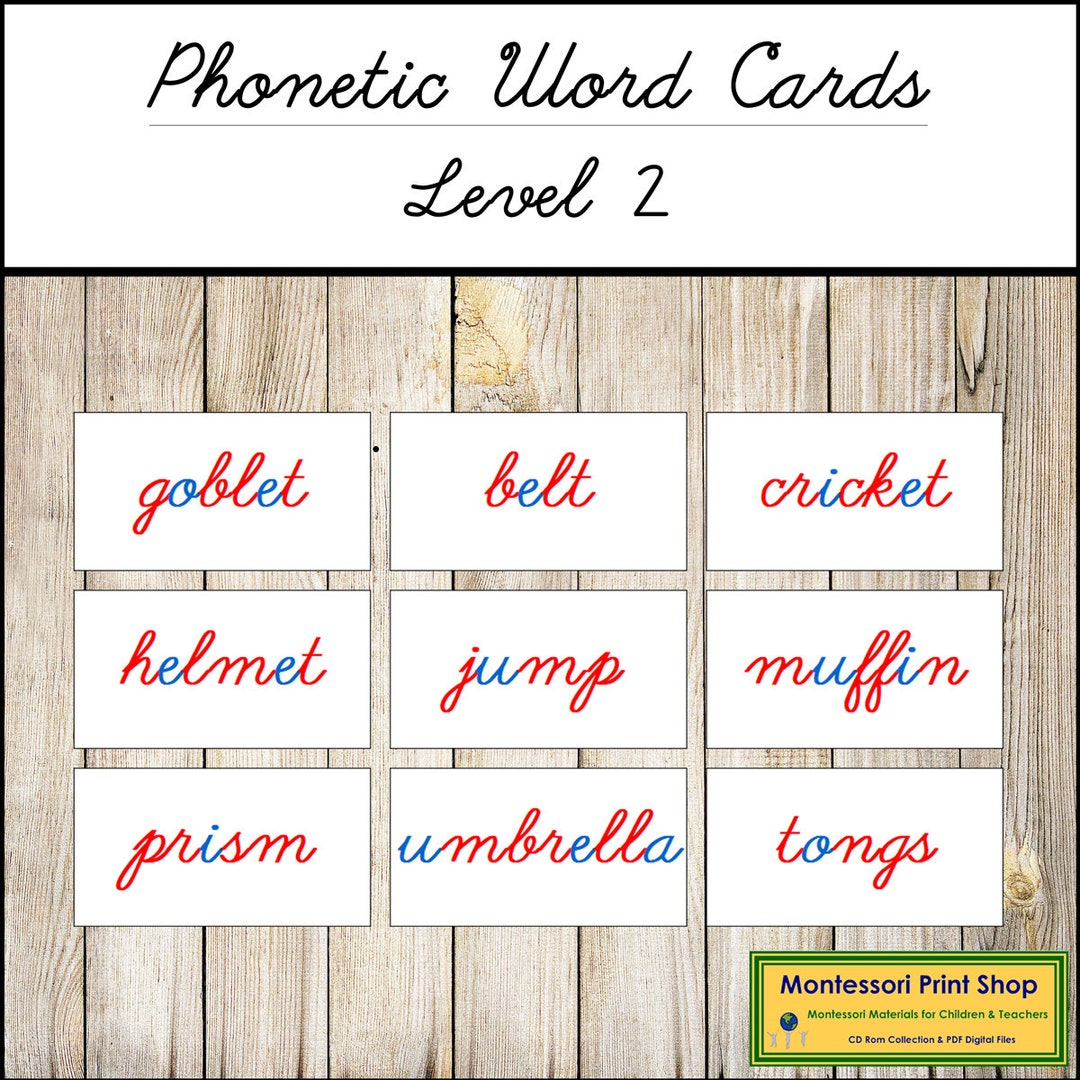 Phonetic Word Cards Level 2 (red/blue) CURSIVE - Language - Printable ...