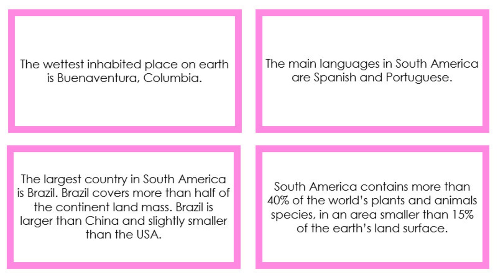 Fun Facts of South America color-coded Montessori Continent Cards ...