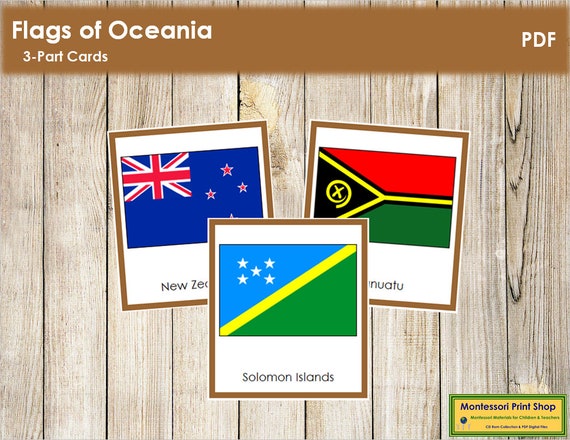 Flags of Oceania color-coded Montessori Continent Cards | Etsy