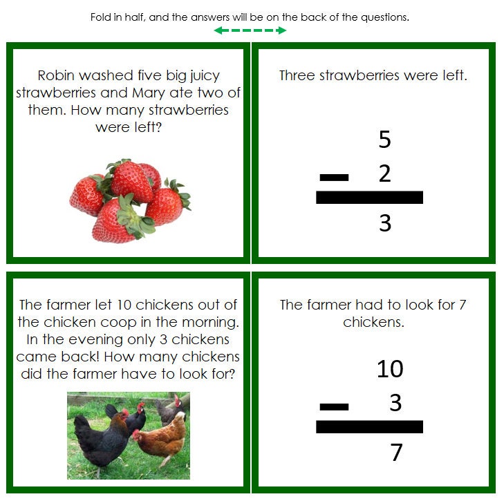 Subtraction Word Problems Set 1 [static Subtraction, Color-coded ...