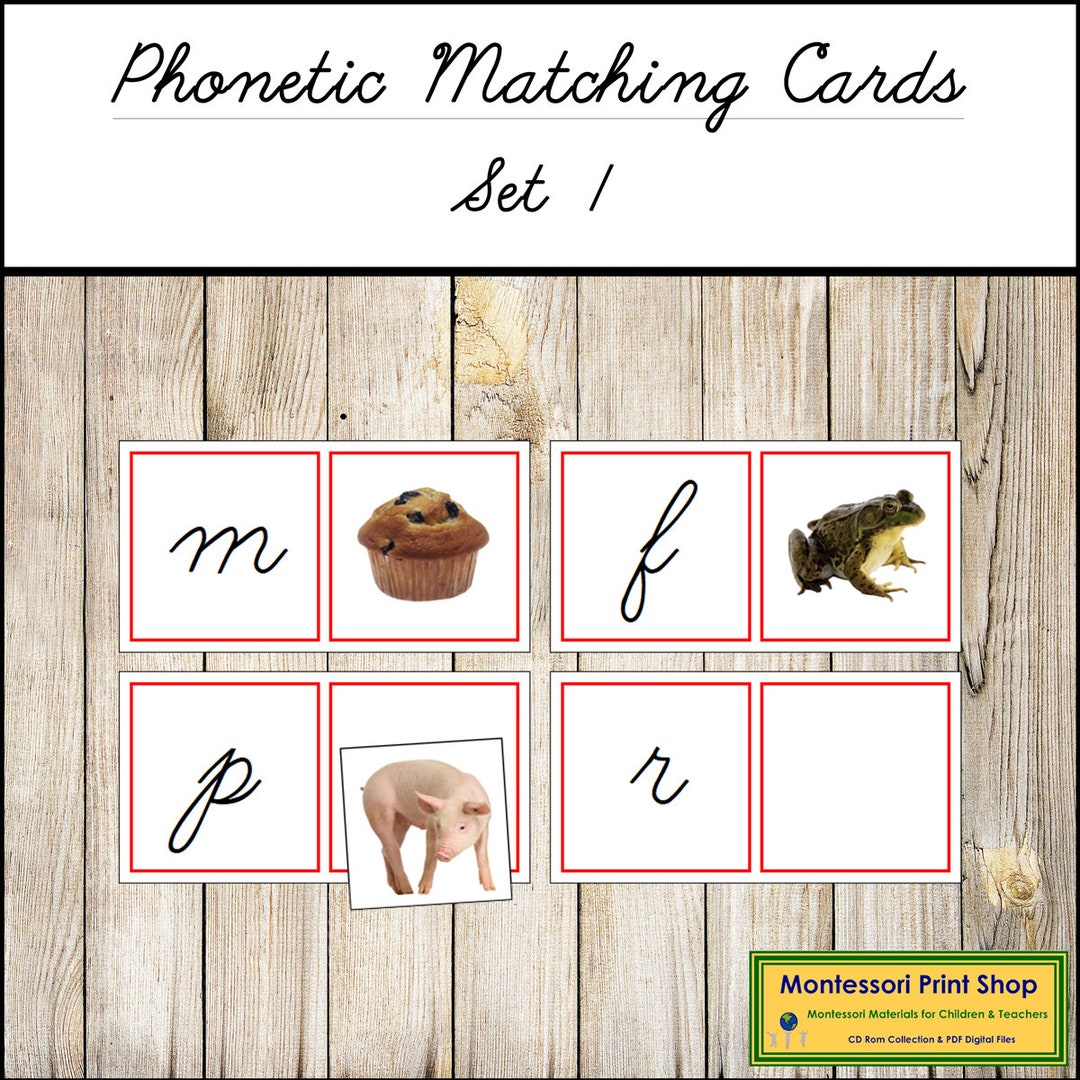 Phonetic Matching Cards [set 1, CURSIVE] - Montessori Phonics (digital ...