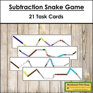 Subtraction Snake Game Task Cards - Primary Math - Printable Montessori ...