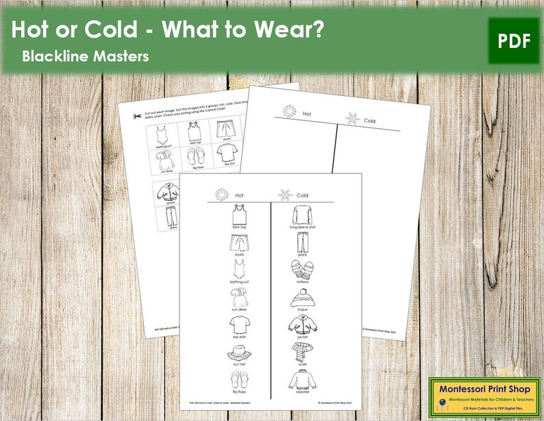 Hot or Cold What to Wear Blackline Masters Montessori | Etsy