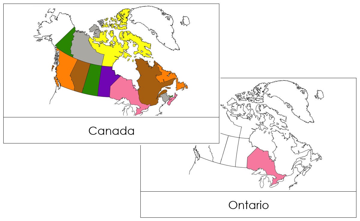 Map of Canada Flashcards [montessori Color-code] - Geography Continent ...