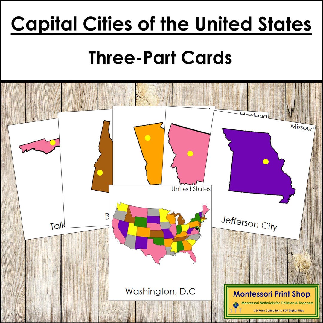 Capital Cities of the United States of America 3-part Cards [color ...
