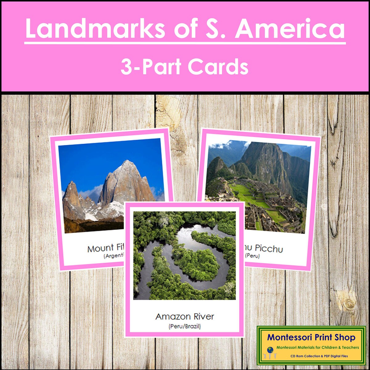 Landmarks of South America color-coded Montessori Continent Cards ...