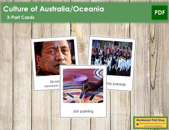 Culture of Australia/oceania Montessori Continent Cards | Etsy