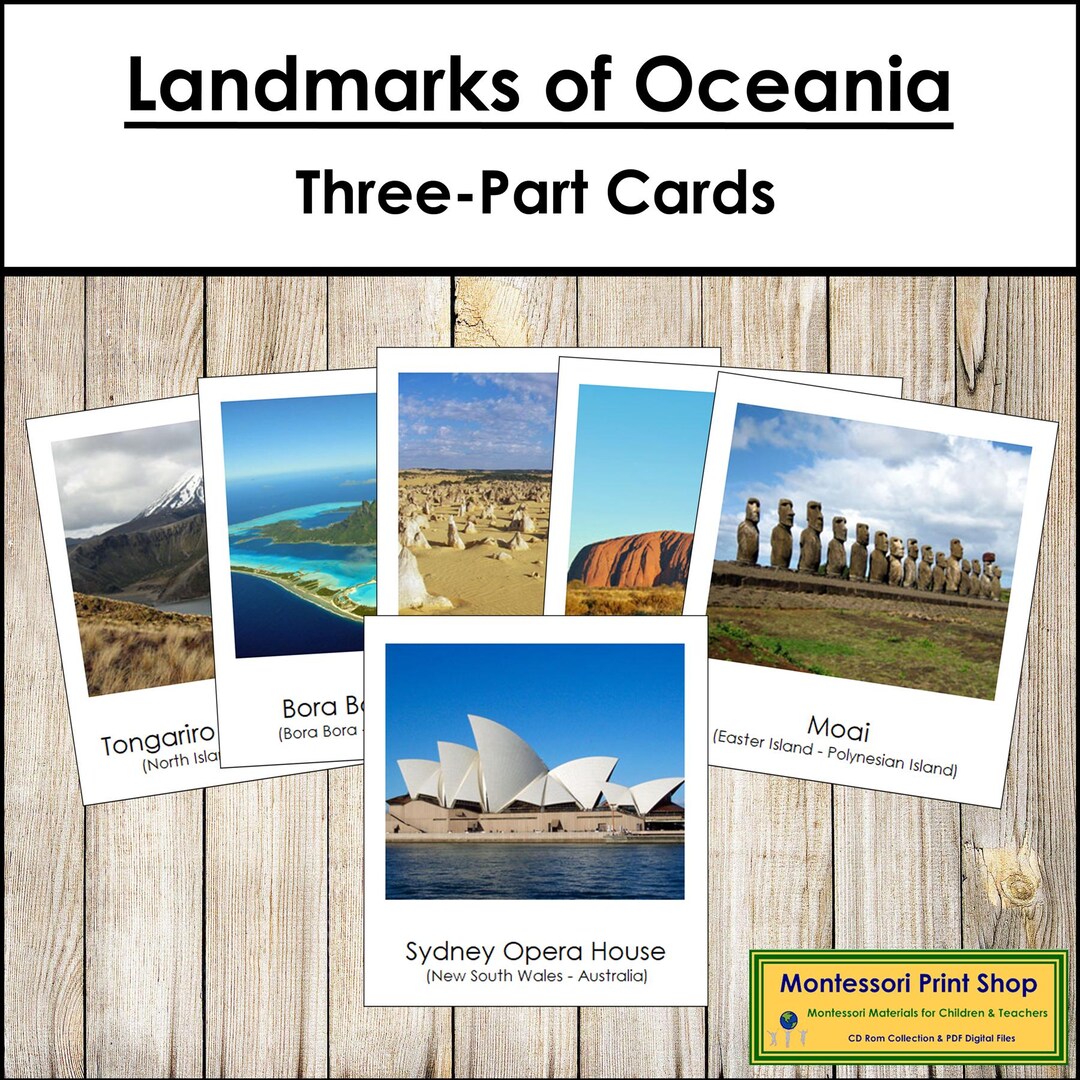 Montessori Landmarks of Australia/oceania 3-part Cards - Geography ...
