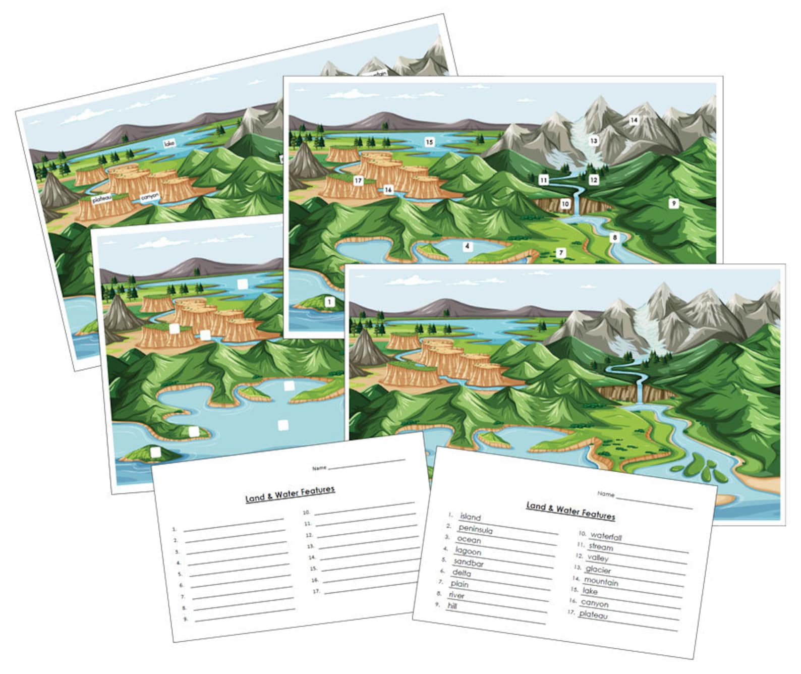Land and Water Features Map - Earth Science - Geography (digital ...