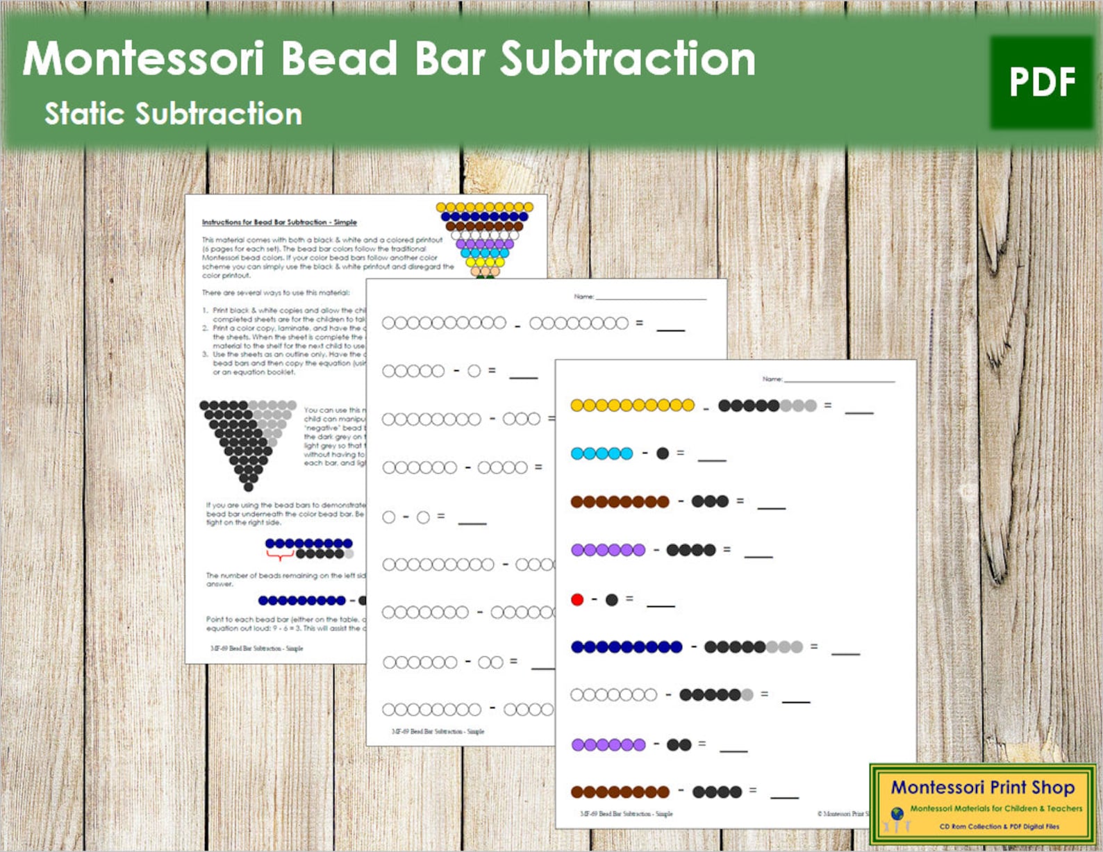 Bead Bar Subtraction Simple Primary Math Printable | Etsy