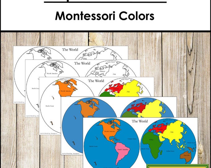 Continents by Hemisphere Flashcards [montessori Color-code ...