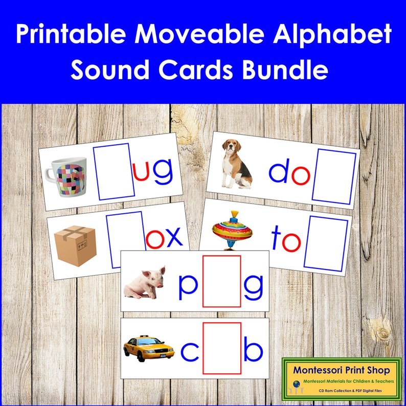 Montessori Moveable Alphabet Sound Cards Bundle [blue & Red] - Language ...