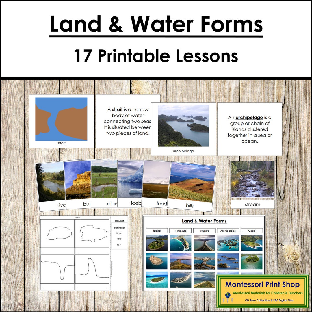Land and Water Forms Bundle - Geography - Printable Montessori Cards ...