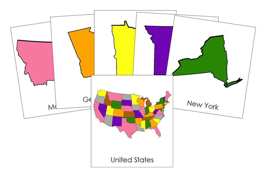 States of the USA 3-part Cards [montessori Color-code] - Geography ...