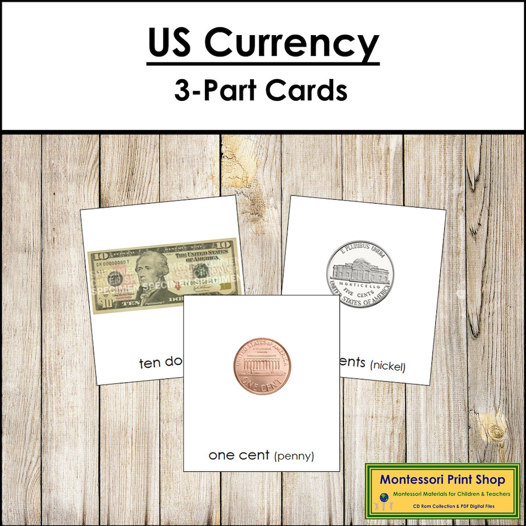 United States Currency Cards - Printable Montessori Cards - Digital ...